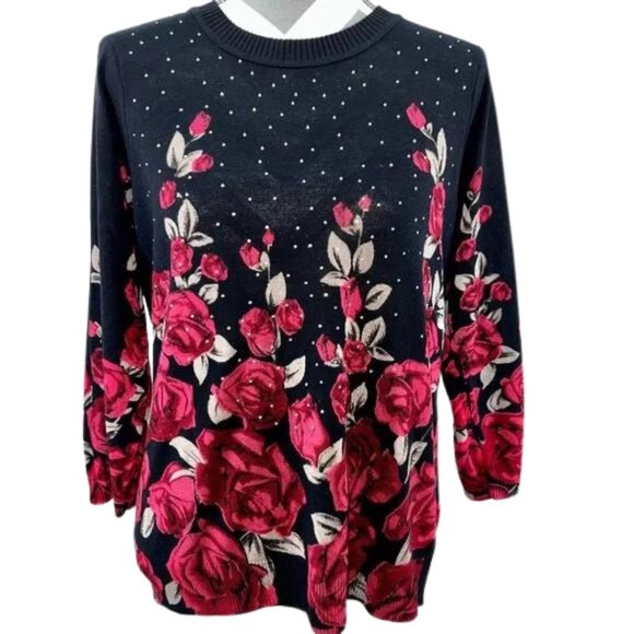Rebecca Malone | Sweaters | Rebecca Malone Black With Red Roses And ...